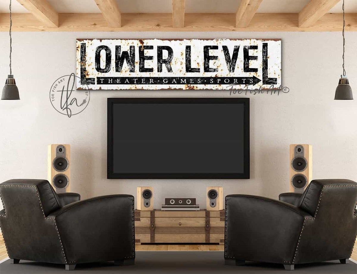 Lower Level Rustic Sign with wording options – Toe Fish Art