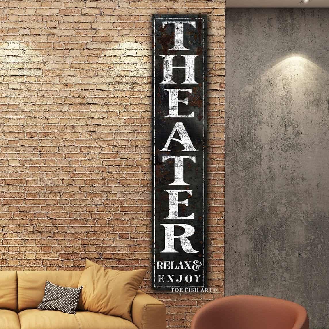 Thin Vertical Theater Rustic Sign with Wording Options – Toe Fish Art