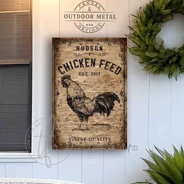 Vintage Chicken Feed Sack Personalize-able Farm Sign in Canvas or Outd ...