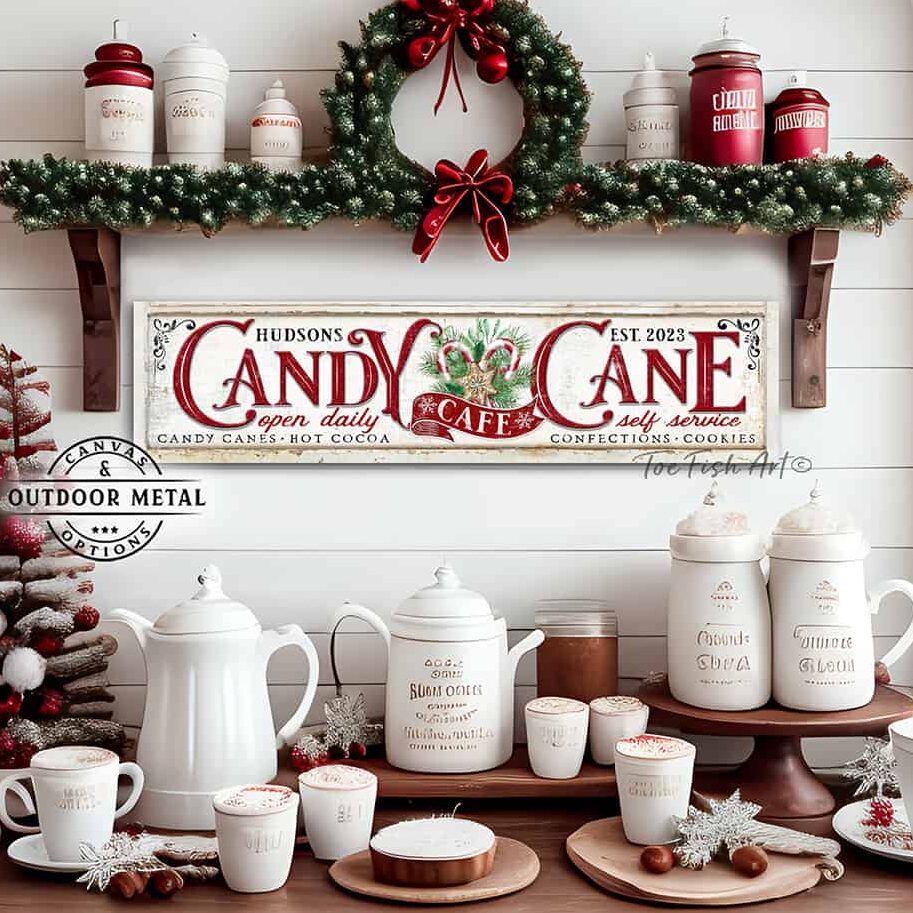 Candy Cane Cafe Personalize-able Canvas or Metal Sign Winter Seasonal ...