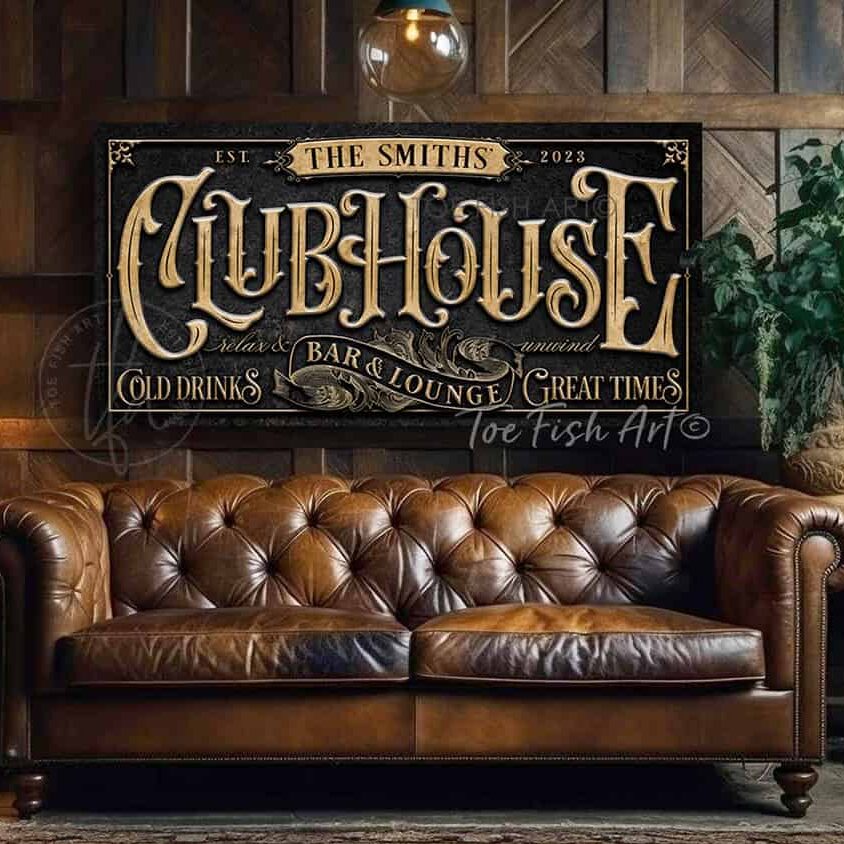 Clubhouse Bar & Lounge Personalize-able Canvas or Outdoor Metal Sign ...