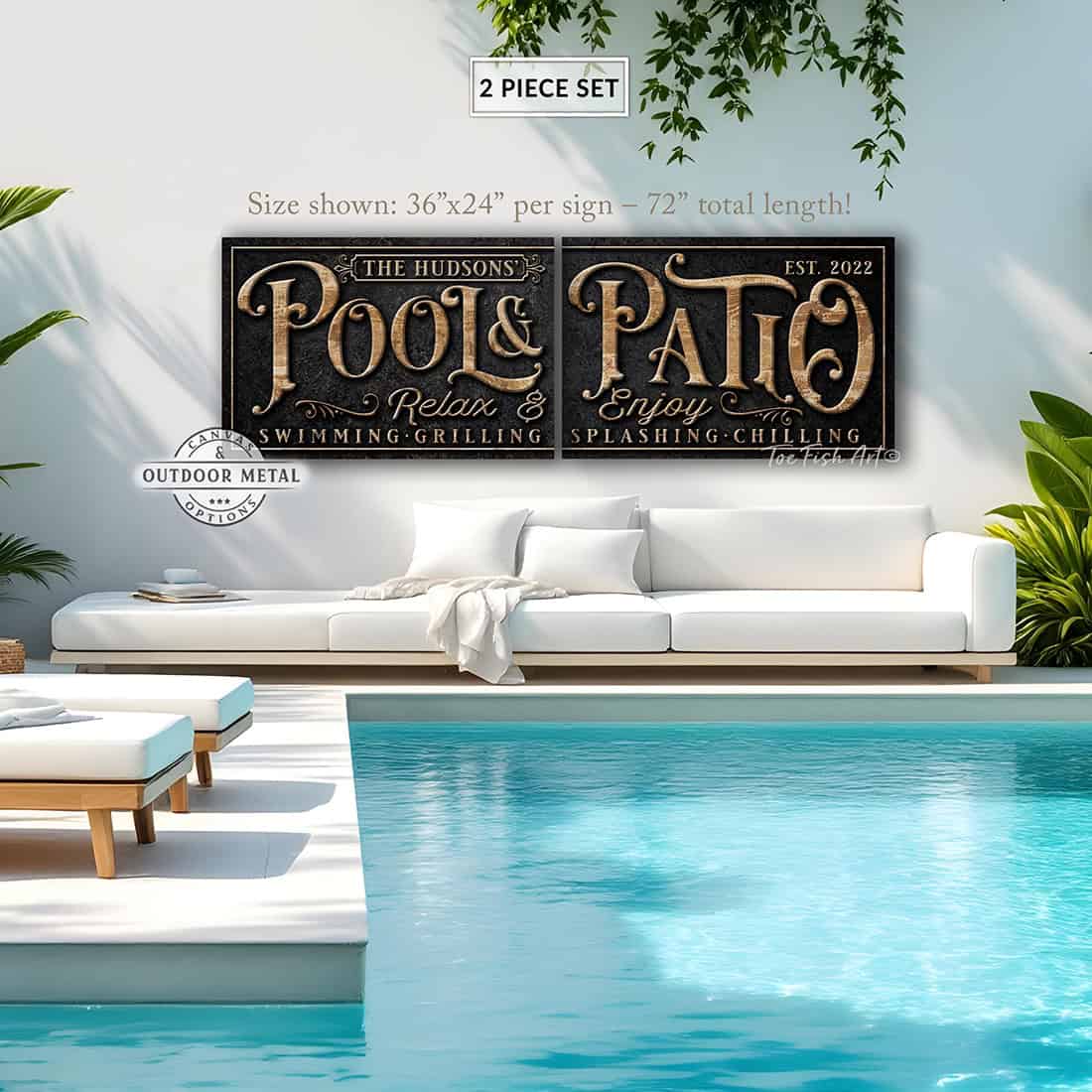 Personalized Pool & Patio Extra Large 2-Piece Sign Set | Family Name ...